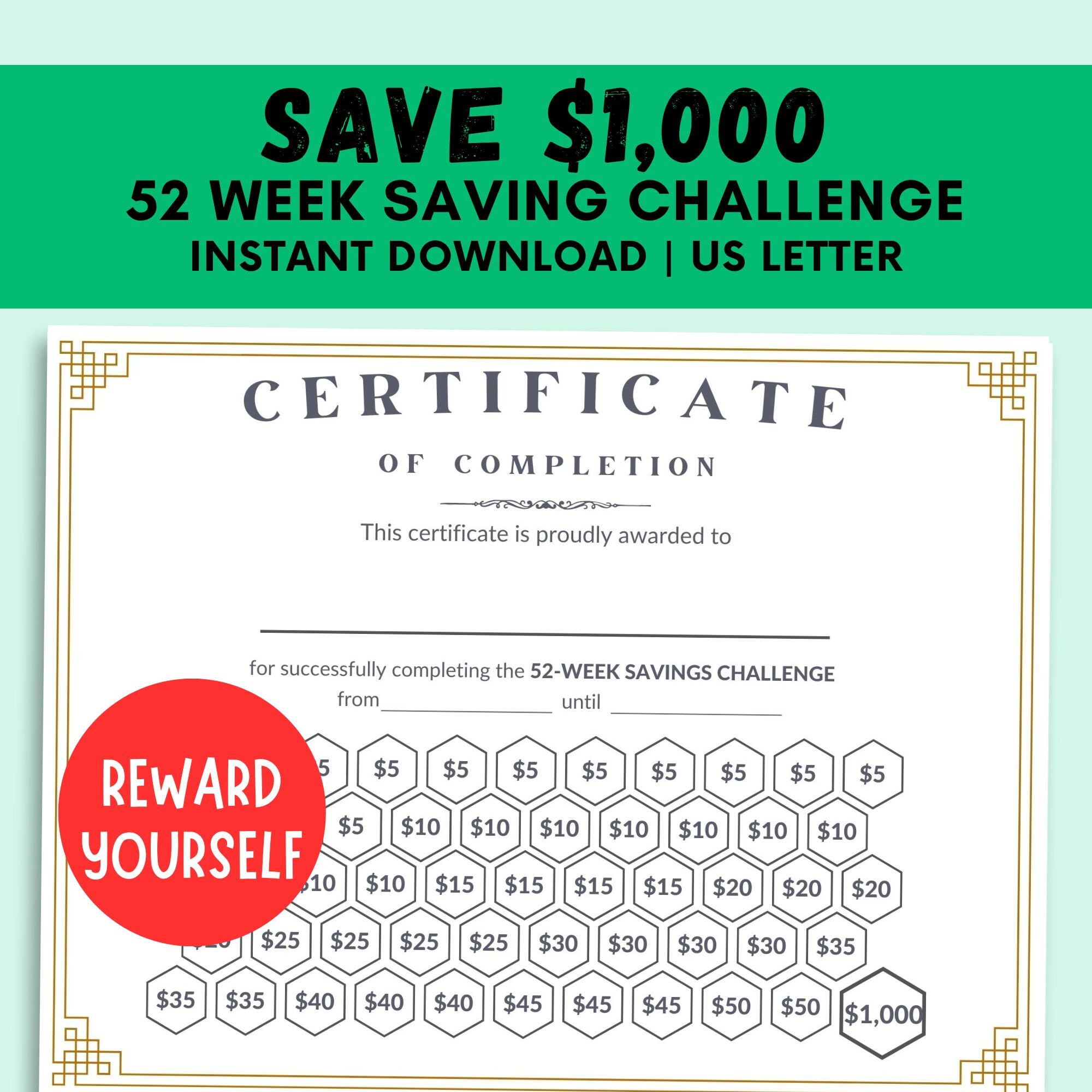 52 Week Money Savings Challenge Tracker, 1K Dollar Saving Challenge, 52 ...