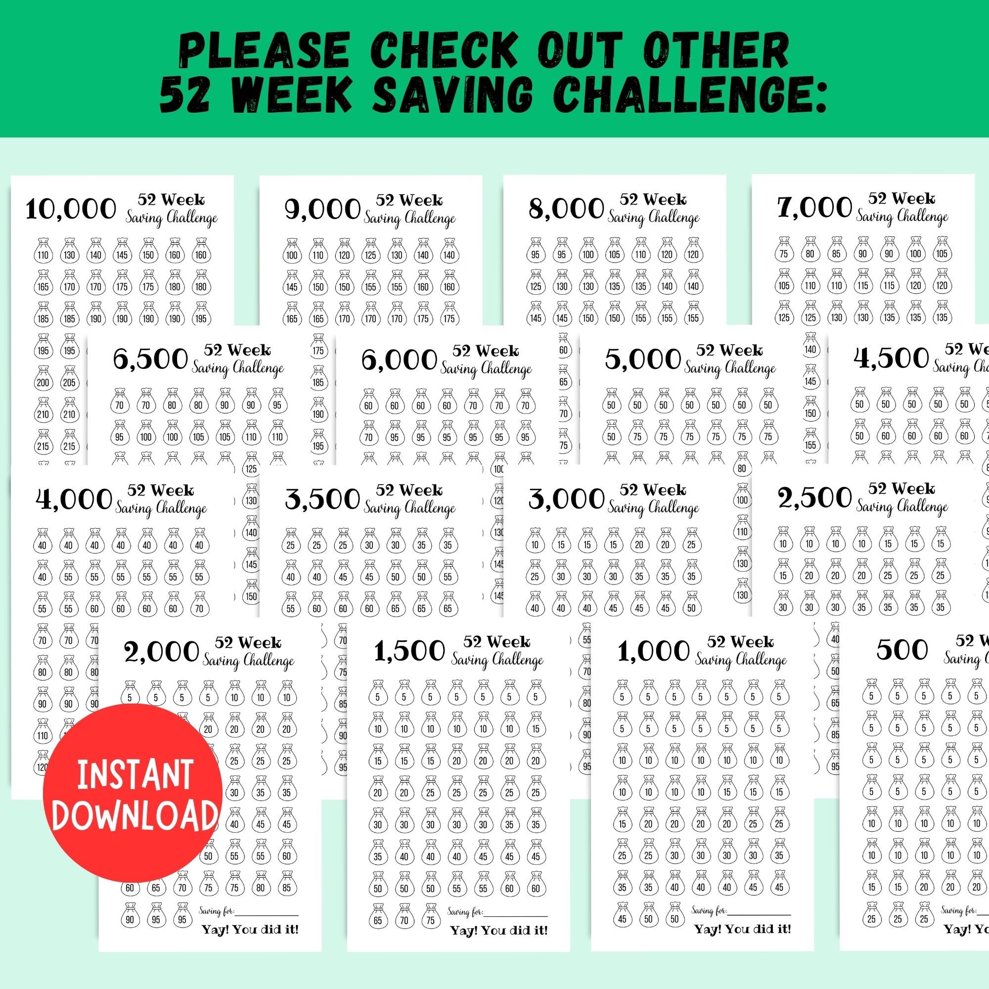 52 Week Saving Challenge Printable 5500 Money Challenge 1 - Etsy