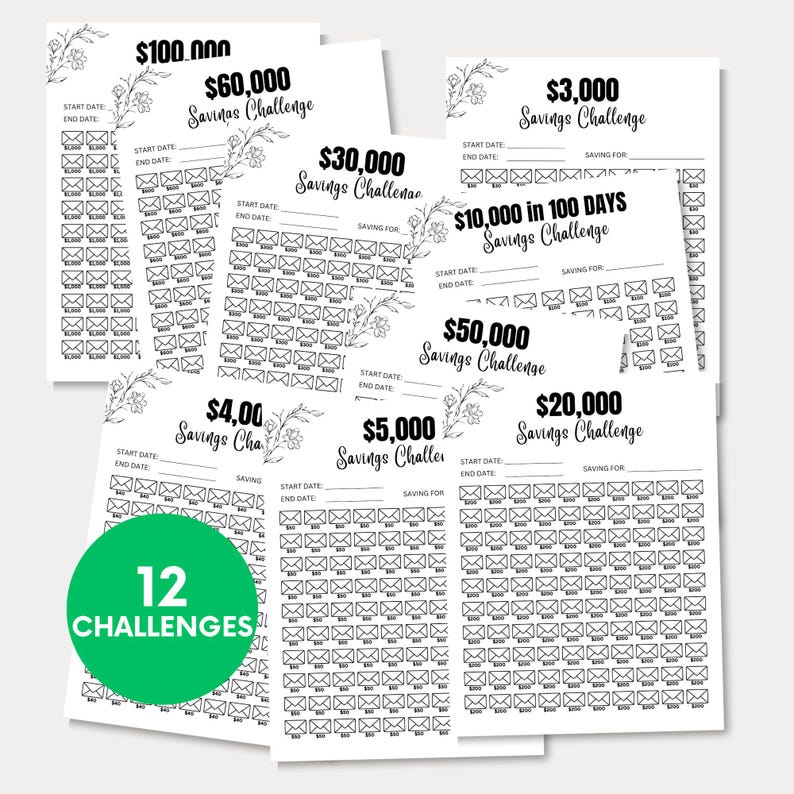100 Envelope Savings Challenge Printable Bundle, 100 Days Savings ...
