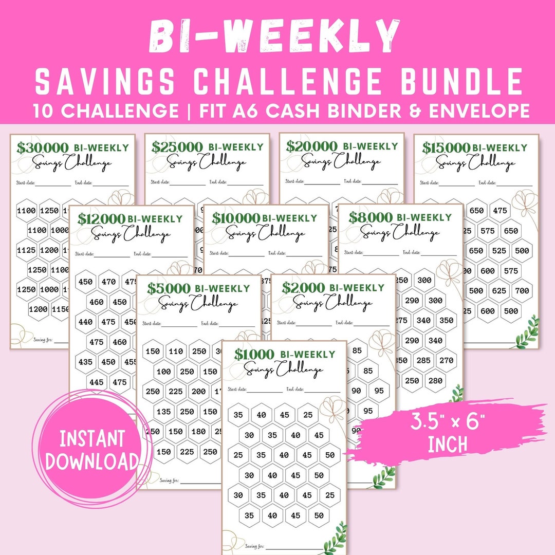 Bi-weekly Savings Challenge Printable Bundle, Money Saving Challenge ...