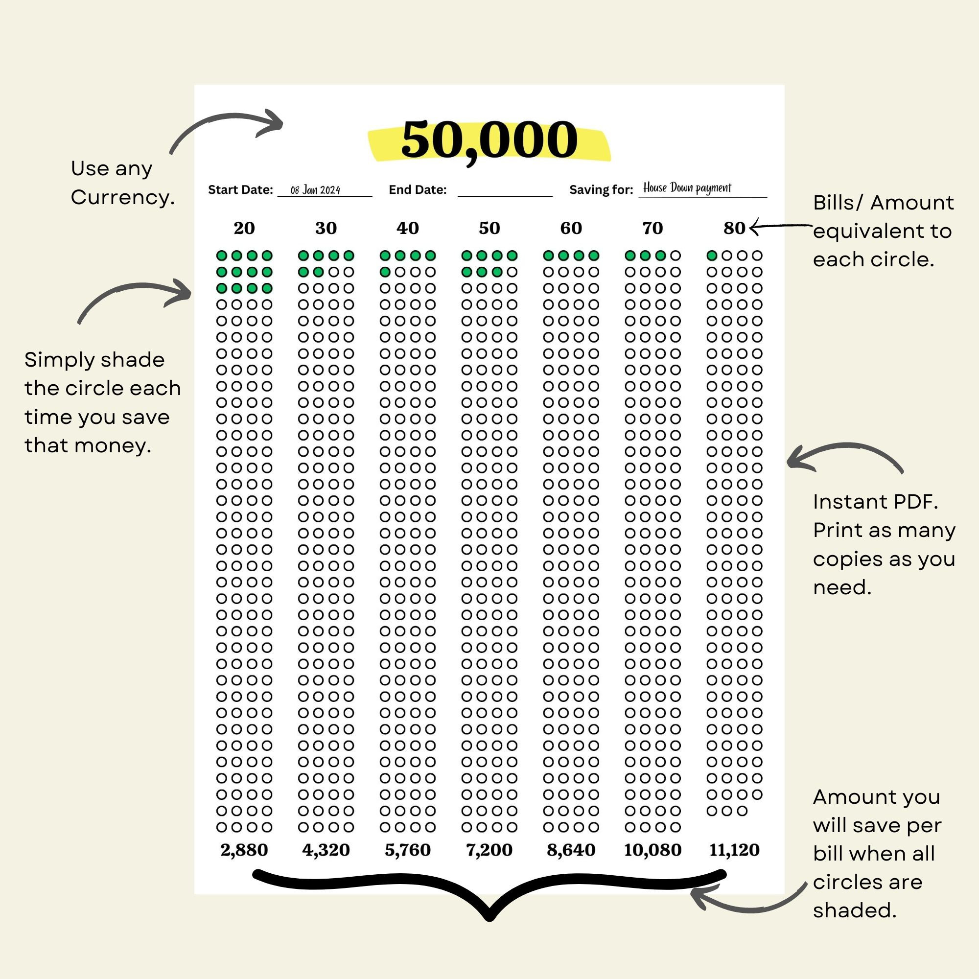 50K Saving Challenge, Money Challenge Printable, Save 50k Challenge ...