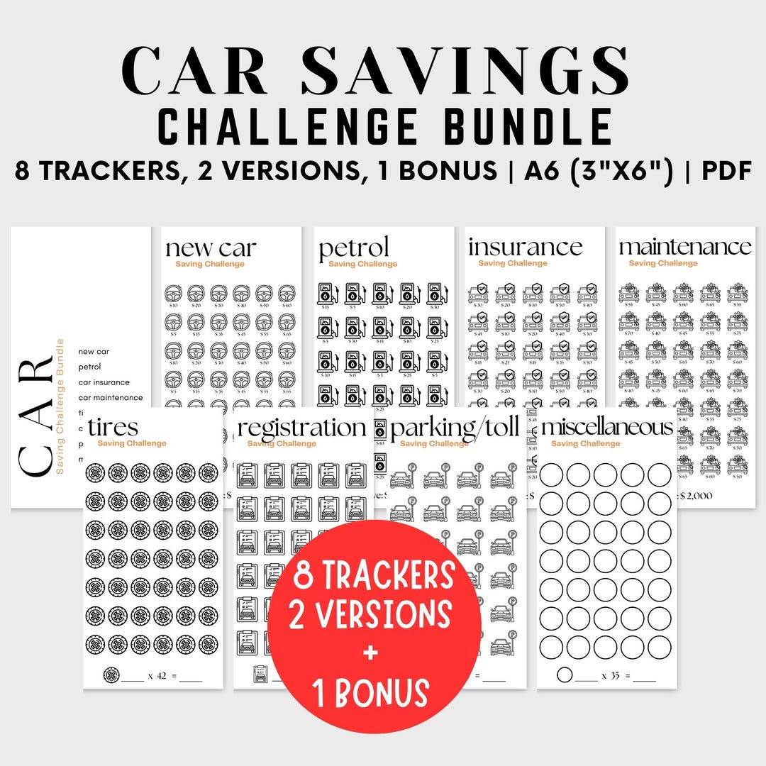 A6 New Car Savings Challenge Bundle, Printable Car Fund Savings Tracker ...