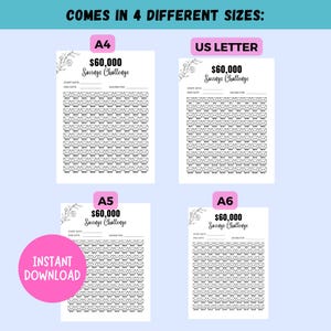 60K Savings Challenge Printable: 100 Envelopes Tracker (digital ...