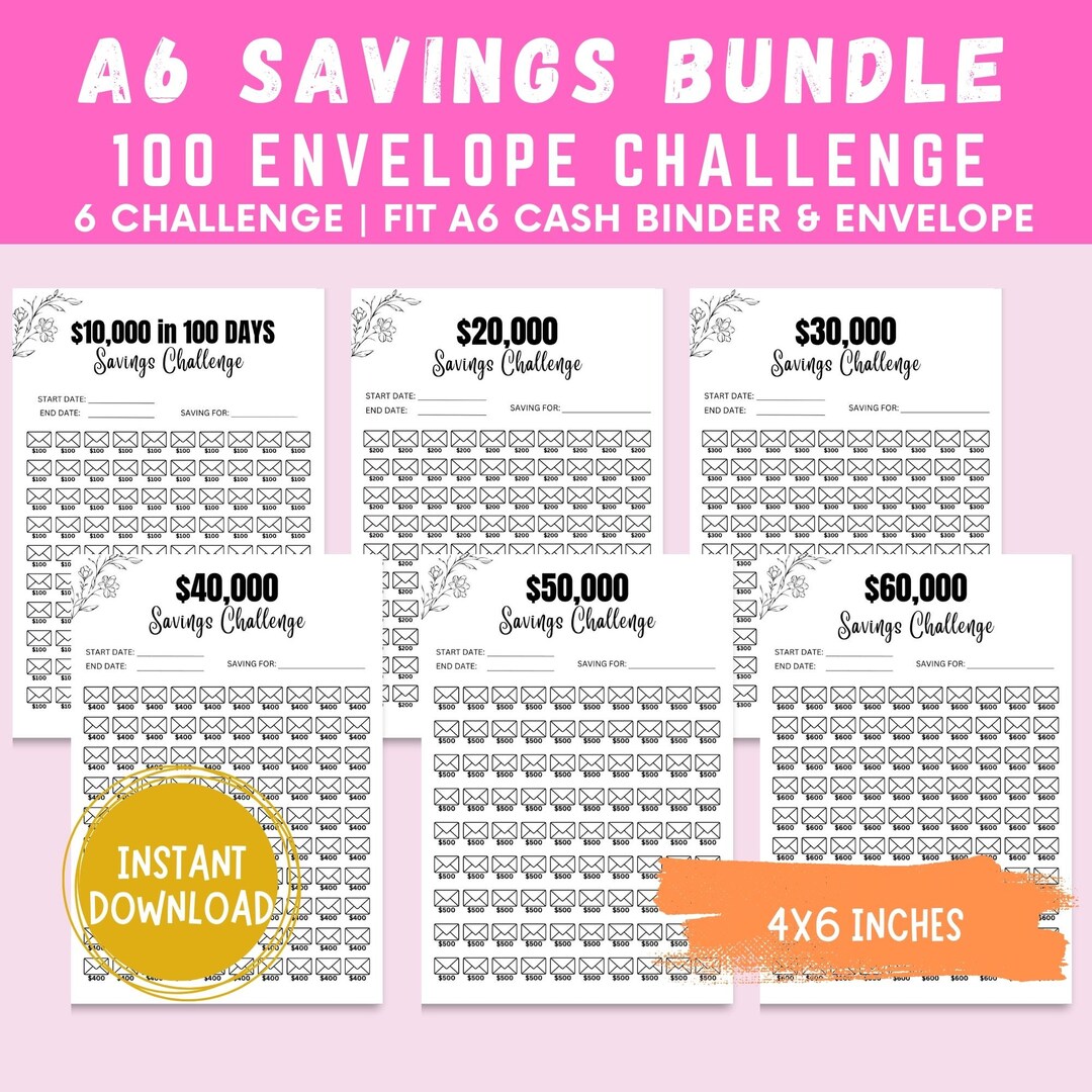 100 Envelope Savings Challenge Bundle | 10K, 20K, 30K, 40K, 50K, 60K ...