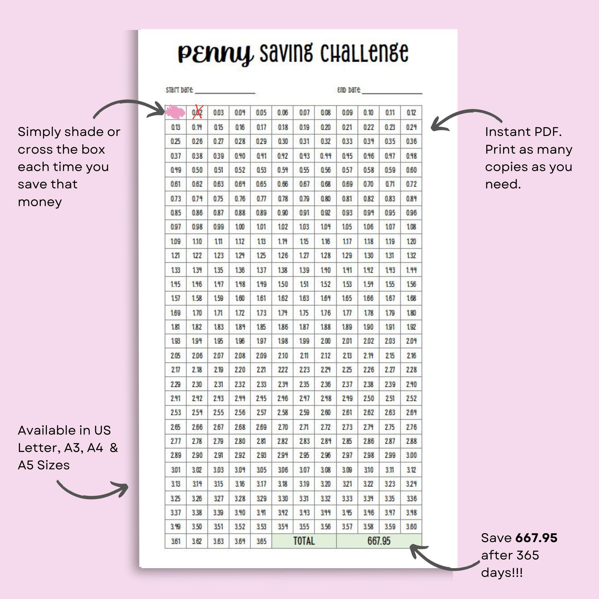 Penny Savings Challenge, Printable 365 Day Penny Saving Chart, Low ...