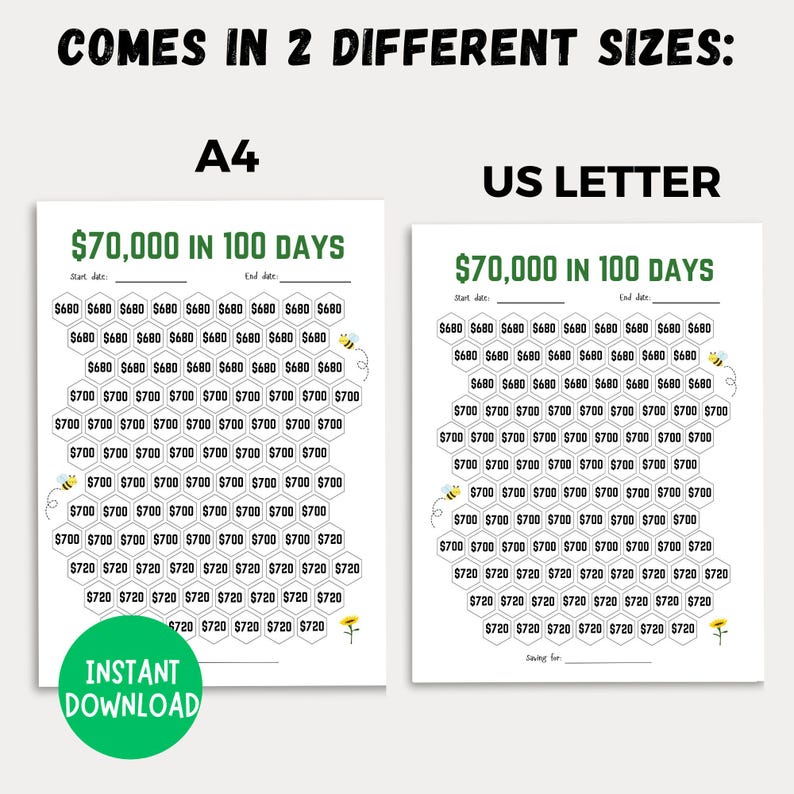 70,000 Money Saving Challenge Printable, Save 70,000 in 100 Days ...