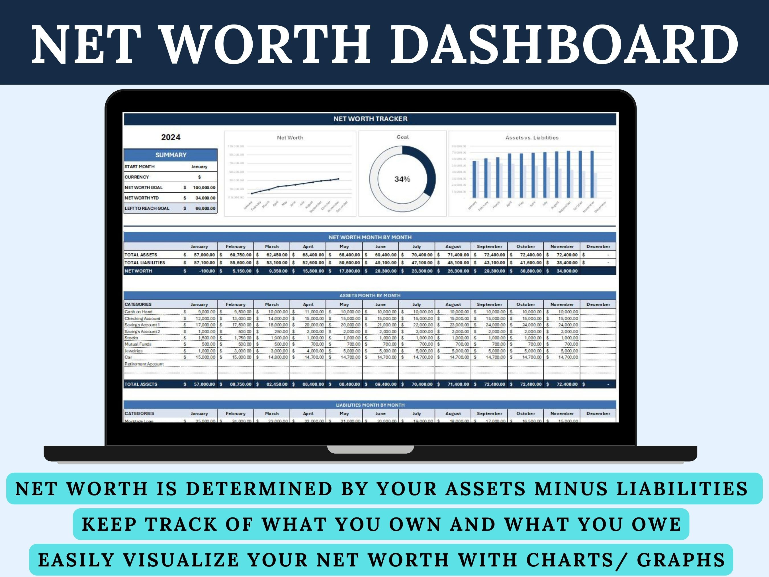 Net Worth Tracker Spreadsheet, Excel Template, Net Worth Calculator ...