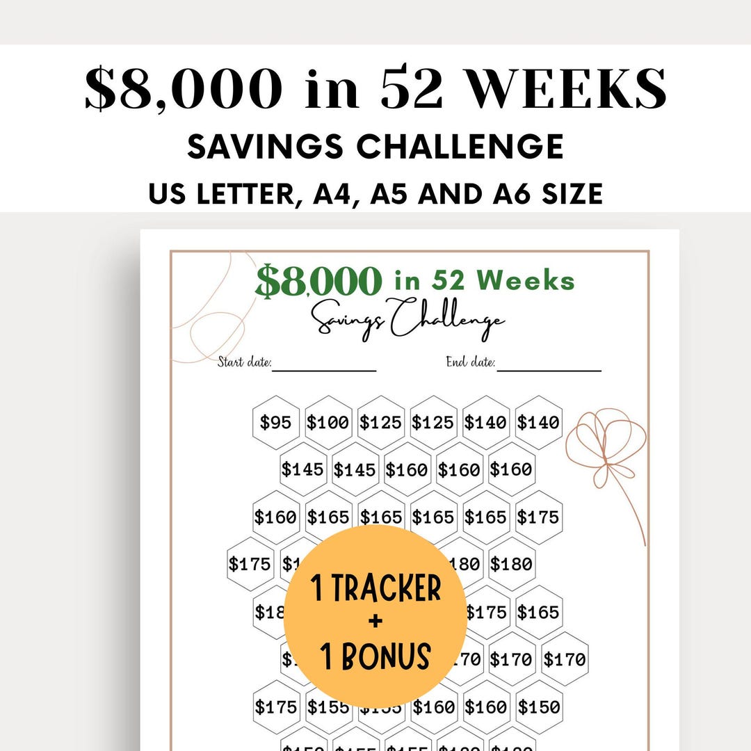 8K Money Challenge: Boho 52 Week Savings Tracker (printable PDF) - Etsy