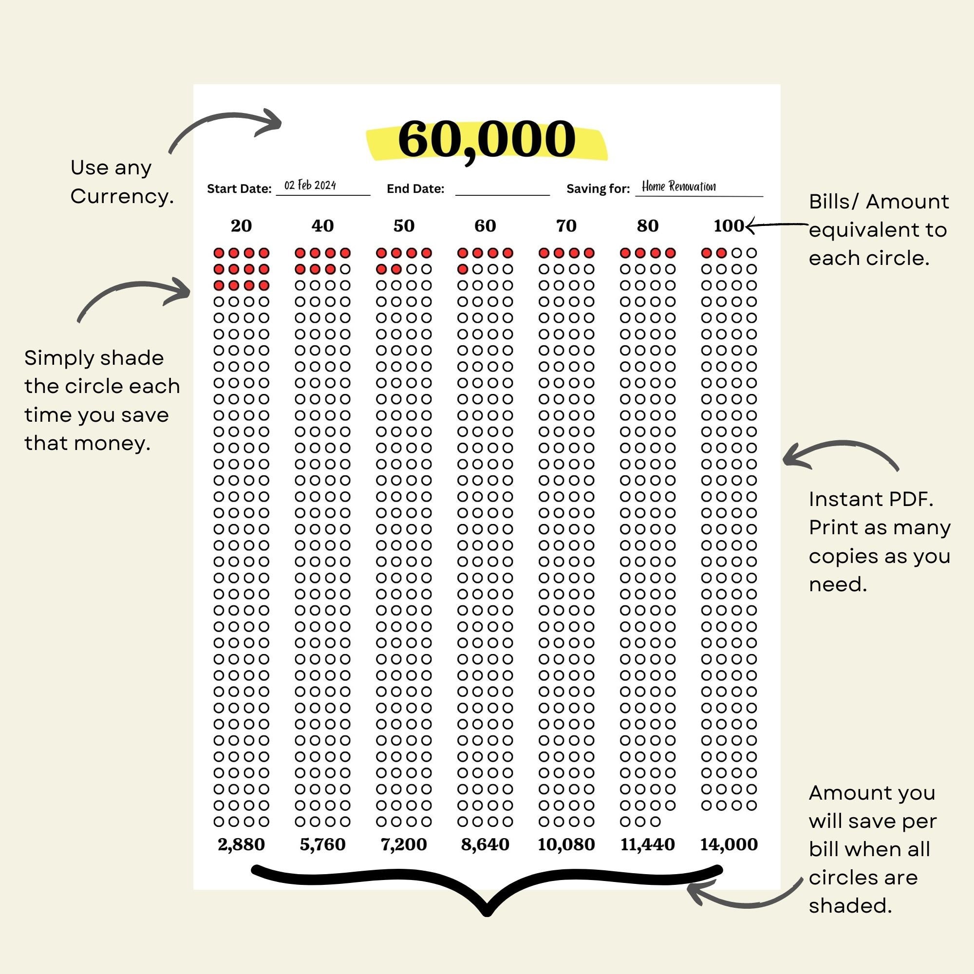 60K Saving Challenge, Money Challenge Printable, Save 60k Challenge ...