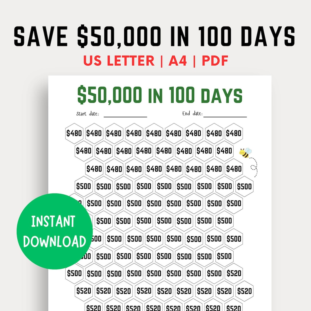 50,000 Money Saving Challenge Printable, Save 50,000 in 100 Days ...
