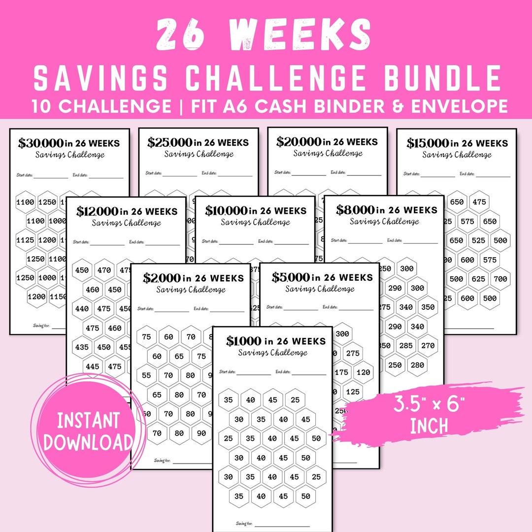 26 Weeks Savings Challenge Printable Bundle 10 Money Saving - Etsy
