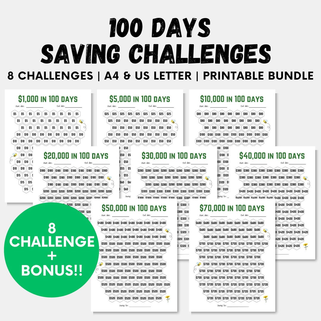 100 Days Savings Challenge Bundle, 1k 5k 10k 20k 30k 40k 50k Savings ...