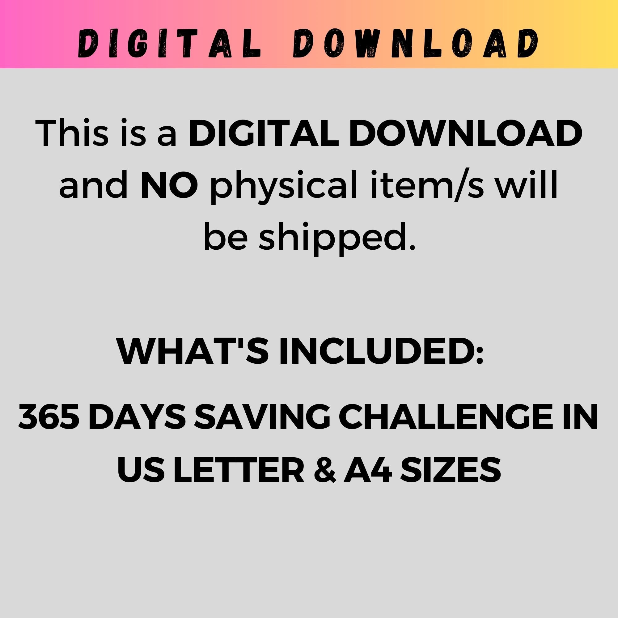365 Days Savings Challenge, Printable Savings Tracker, 1 Dollar Daily ...