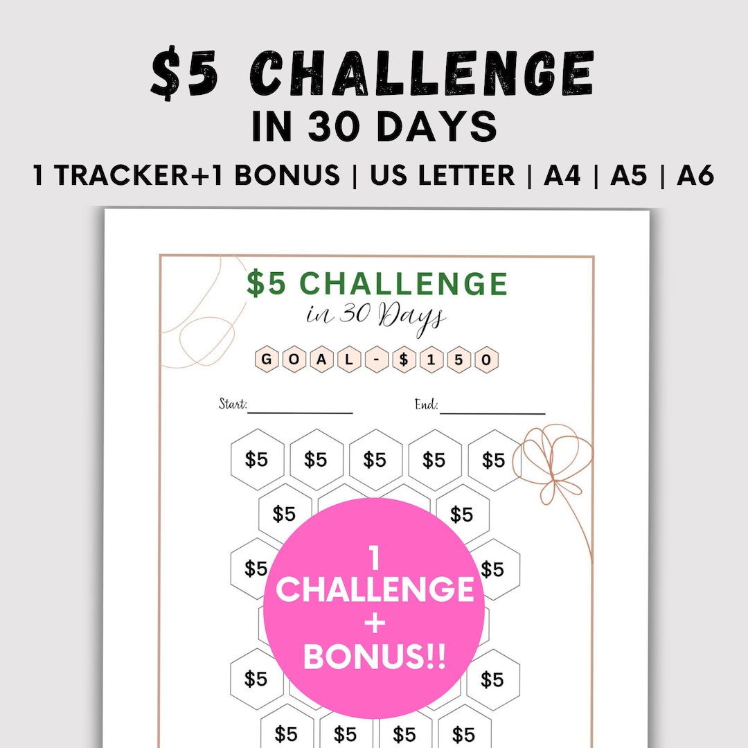 5 Dollar Challenge in 30 Days Printable, Boho Savings Challenge, Money ...