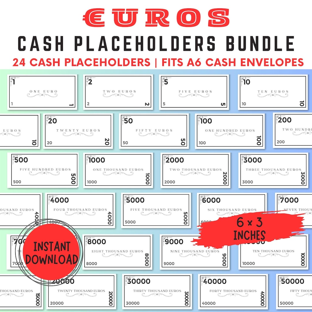 Printable EURO Cash Placeholder Bundle, A6 Placeholder Set, Printable ...