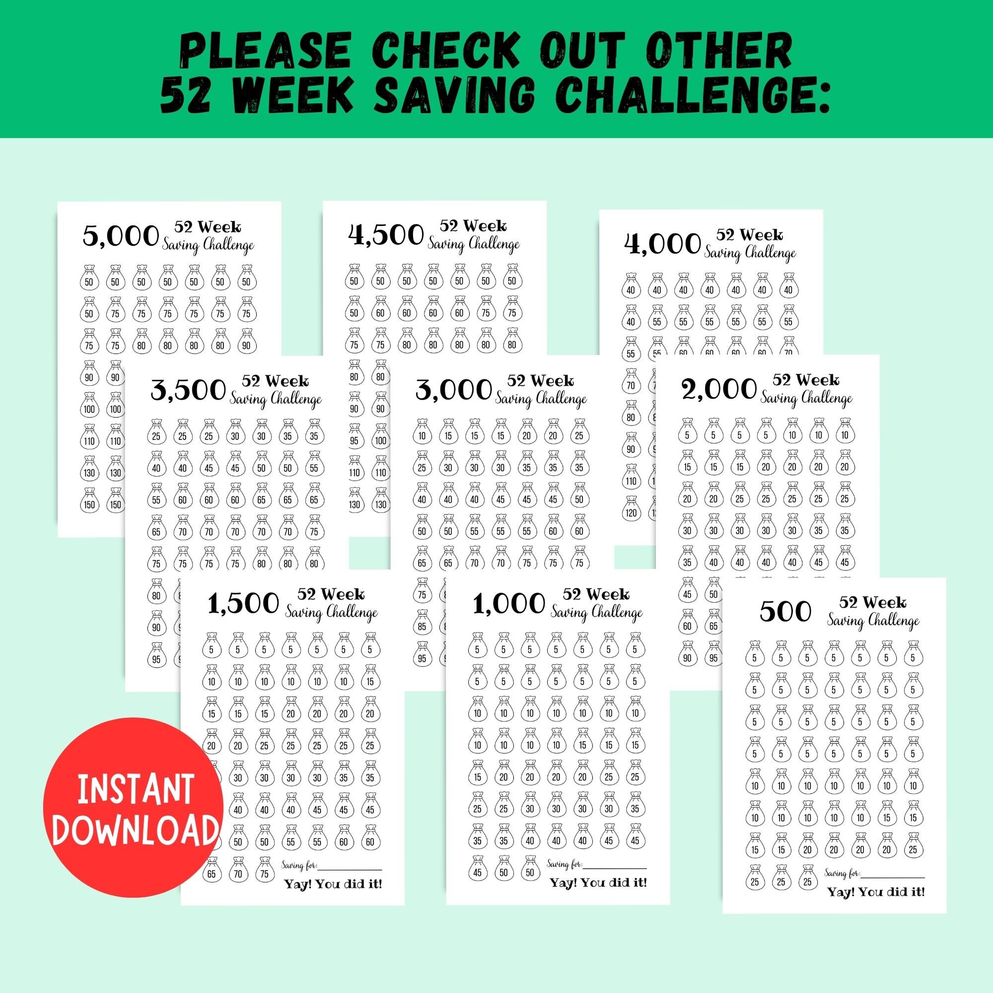 52 Week Saving Challenge Printable, 2500 Money Challenge, 1 Year ...