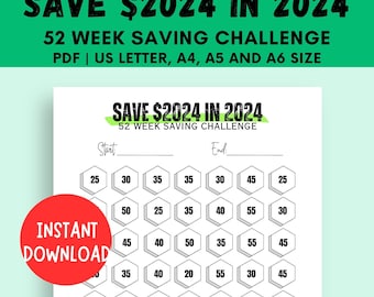 Save 2024 in 2024 52 Week Savings Challenge Tracker Emergency Funds ...