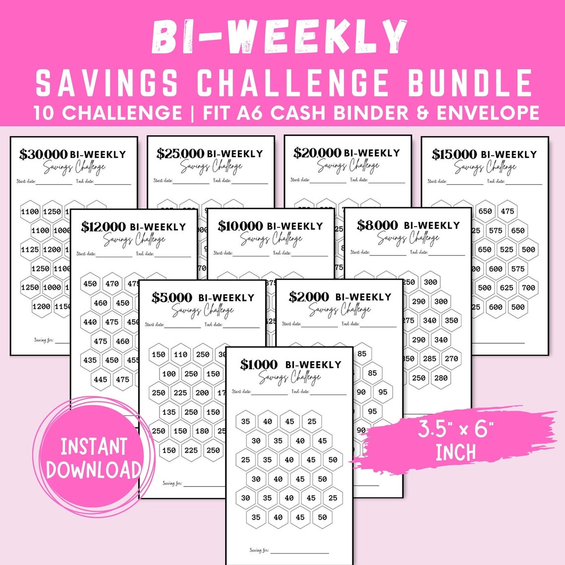 Bi-weekly Savings Challenge Printable Bundle: A6 Trackers (digital ...