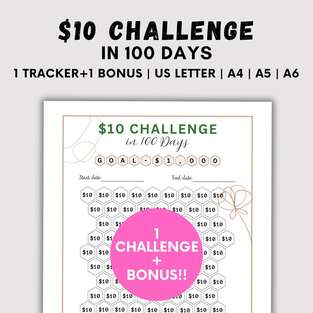 10 Dollar Challenge in 100 Days, Printable 10 Dollar Saving, Boho ...