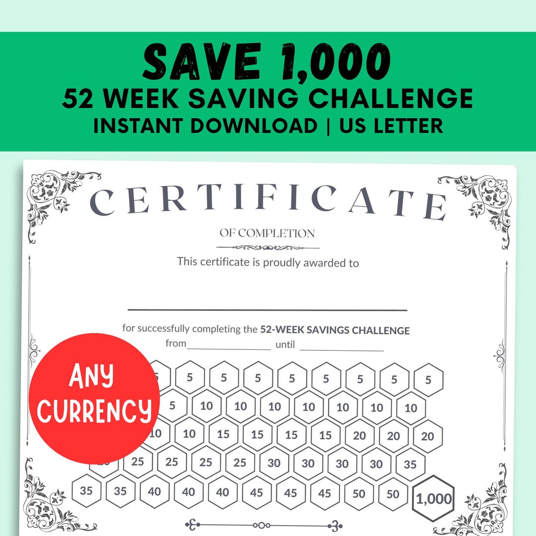52 Week Savings Challenge Tracker, 1K Saving Challenge, 52 Week ...