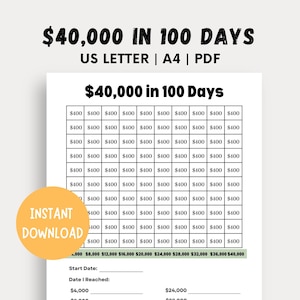 40,000 Money Saving Challenge Printable, Save 40,000 in 100 Days ...