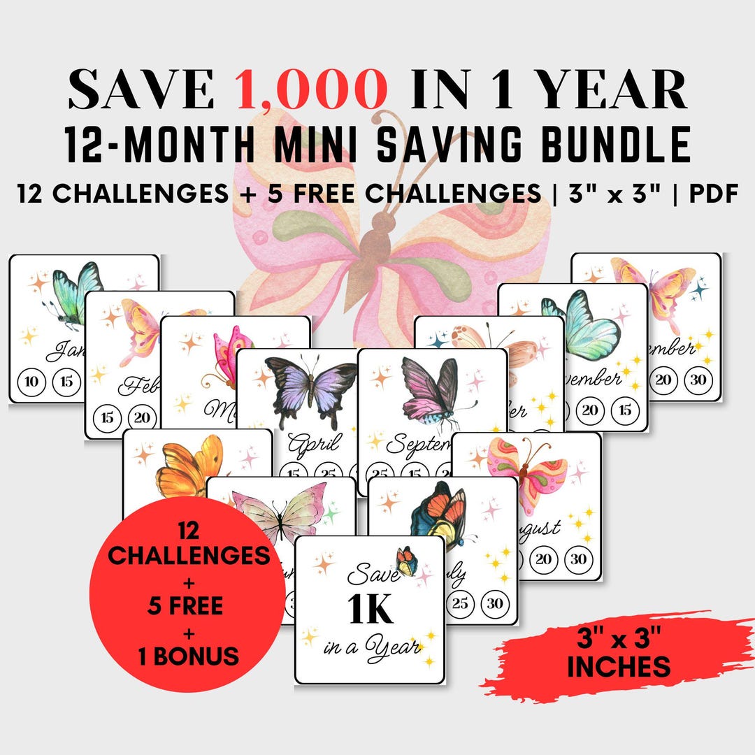 1K Budget Savings Challenges, Butterfly Mini Monthly Savings Challenge ...