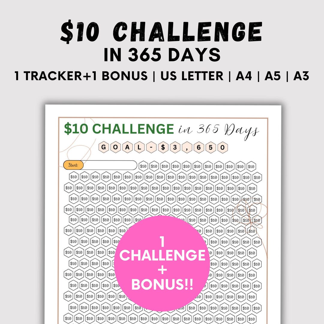 10 Dollar Saving in 365 Day, 10 Dollar Bill Challenge Printable ...