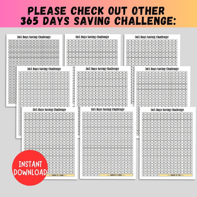 365 Days Savings Challenge, Printable Savings Tracker, 1 Dollar Daily ...