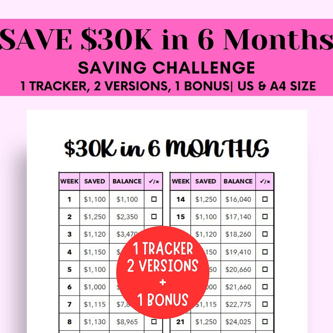 30K Savings Challenge Printable: 26-week Tracker (PDF) - Etsy