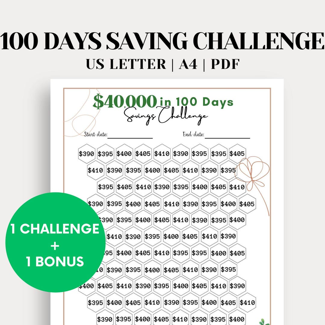Save 40000 in 100 Days, 40,000 Money Saving Challenge Printable Boho ...