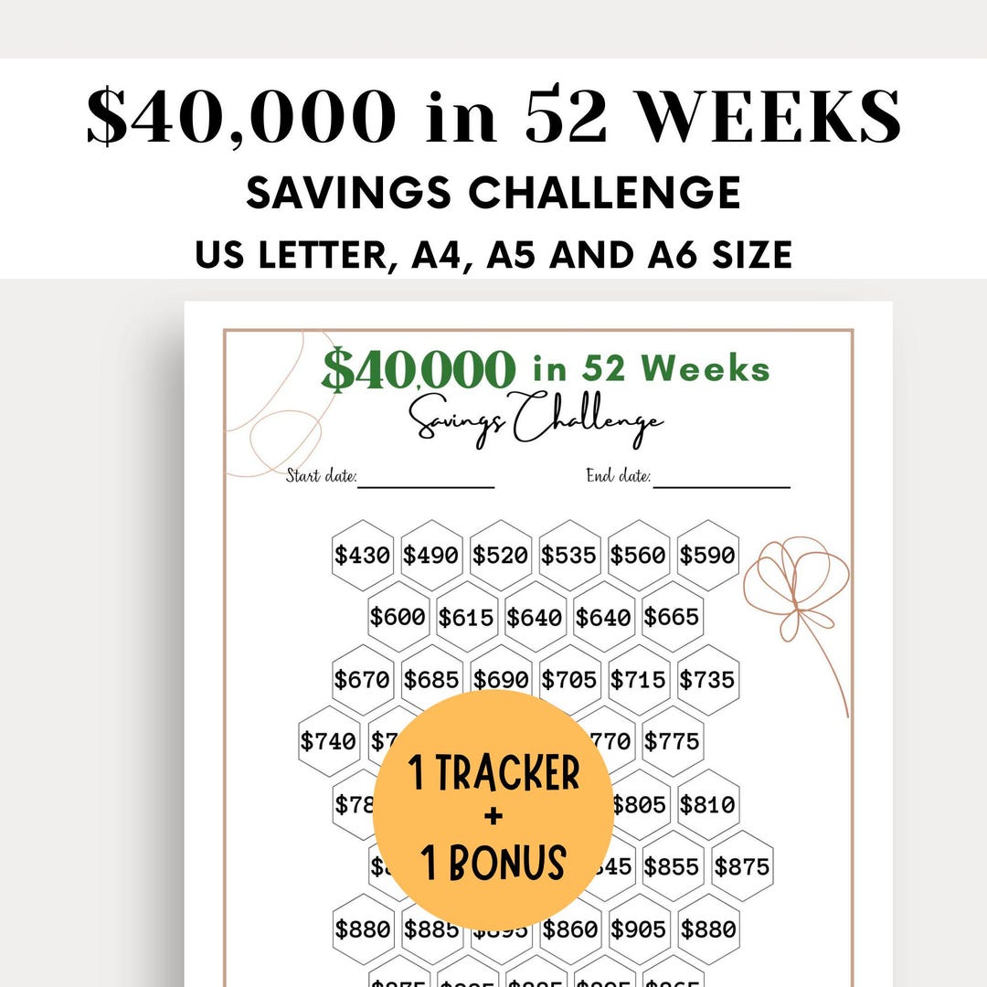 40K Savings Challenge: Boho 52 Week Money Tracker (printable) - Etsy