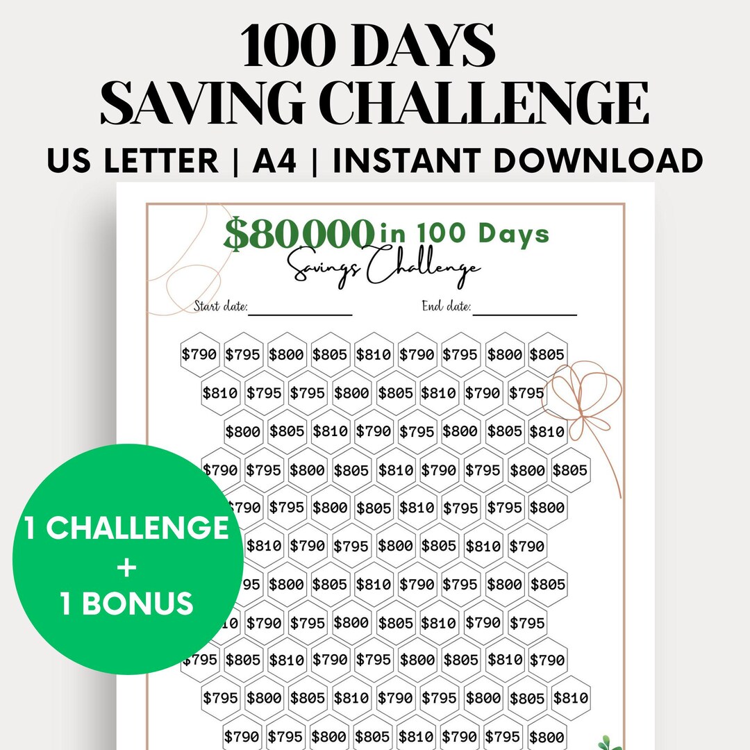Boho 80k Savings Challenge Printable: 100 Day Tracker (PDF) - Etsy