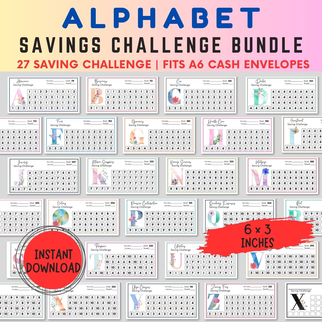 Alphabet Savings Challenge Bundle: A6 Cash Envelope Trackers (digital ...
