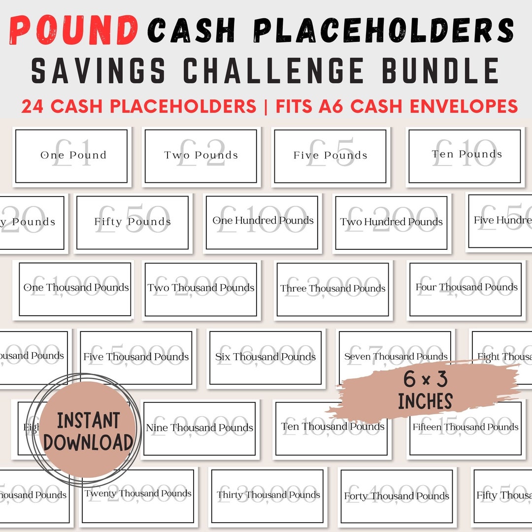 A6 Printable POUND Cash Placeholder Bundle, Placeholder Set, Printable ...