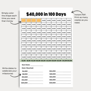 40,000 Money Saving Challenge Printable, Save 40,000 in 100 Days ...