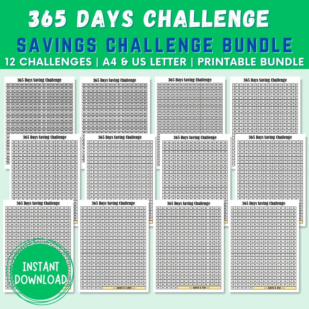 365 Days Savings Challenge Bundle, Printable Savings Tracker Bundle, 1 ...