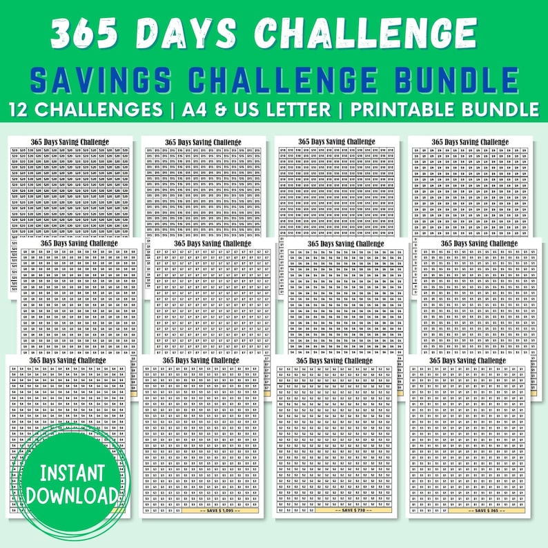 365 Days Savings Challenge Bundle, Printable Savings Tracker Bundle, 1 ...