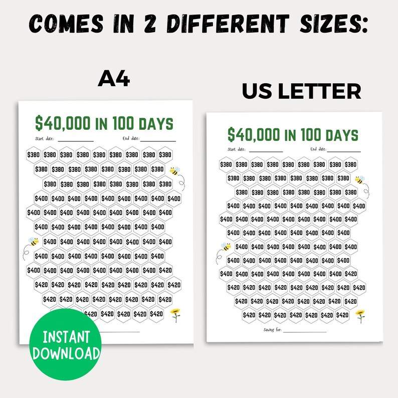 40,000 Money Saving Challenge Printable, Save 40,000 in 100 Days ...