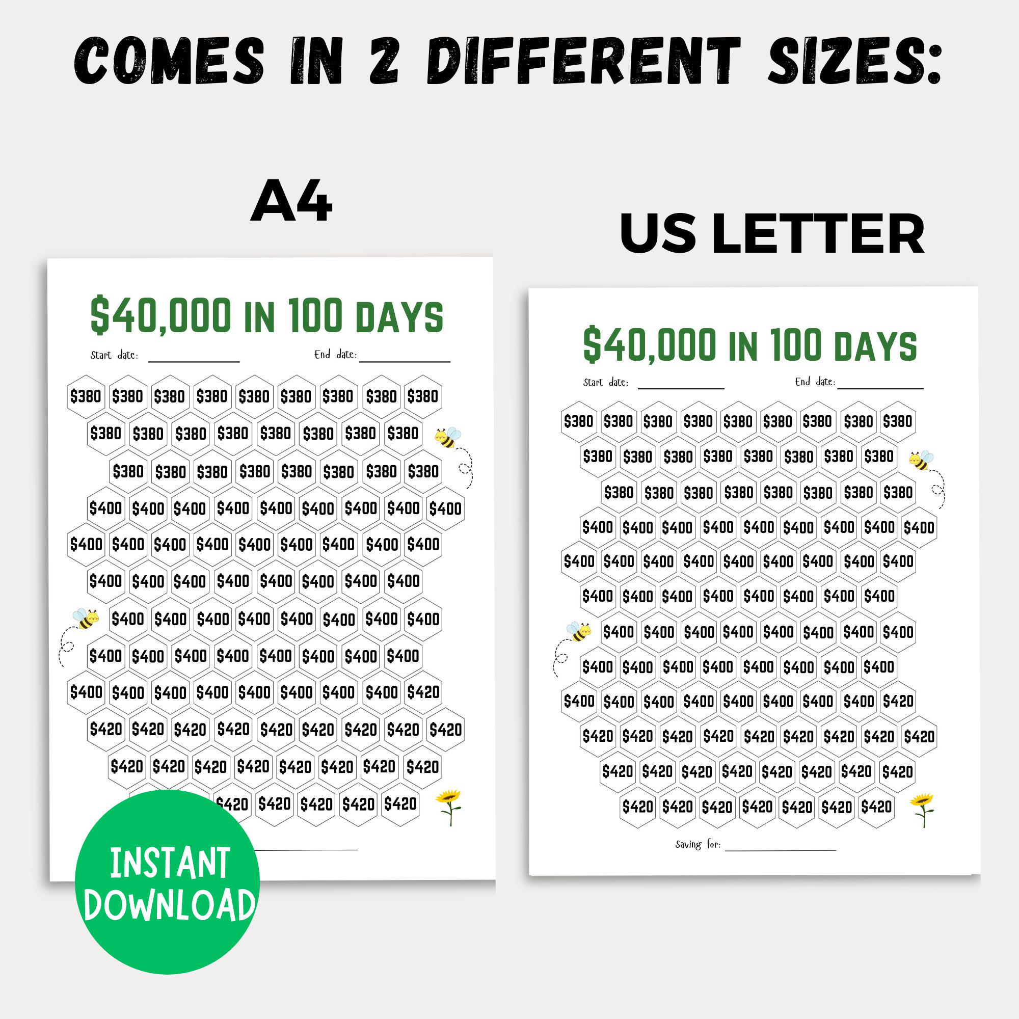 40,000 Money Saving Challenge Printable, Save 40,000 in 100 Days ...