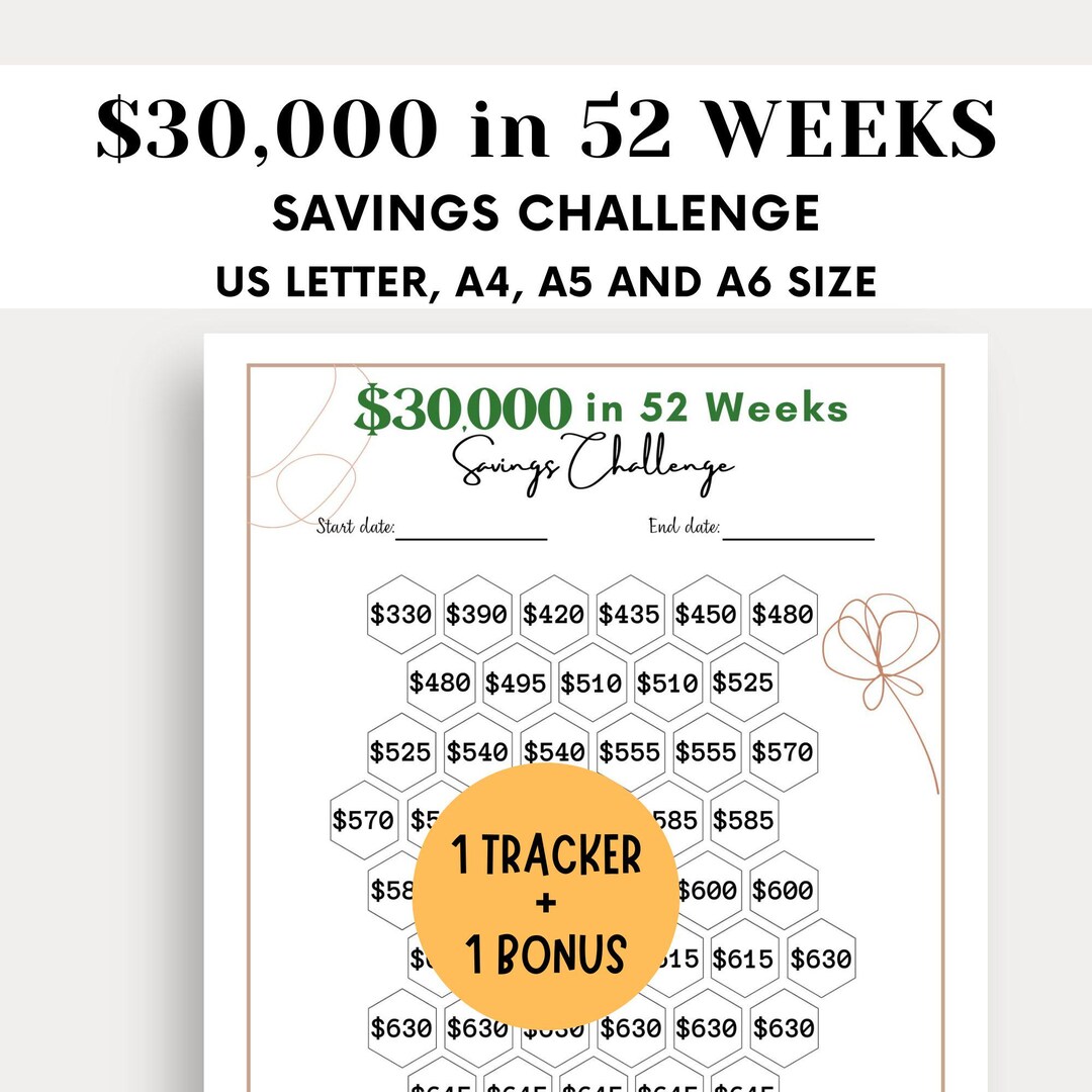 30K Money Challenge in 52 Weeks, 1 Year Savings Challenge, 30K Savings ...