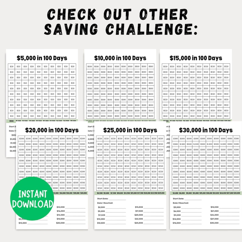 70,000 Money Saving Challenge Printable, Save 70,000 in 100 Days ...