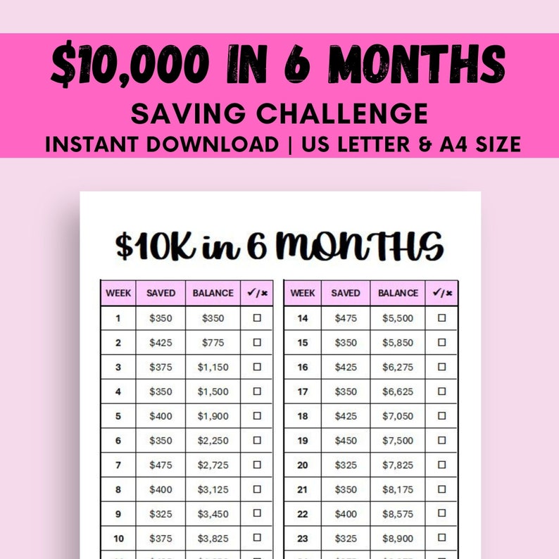 10K Savings Challenge, 26 Weeks Saving Tracker Printable, 6 Months ...
