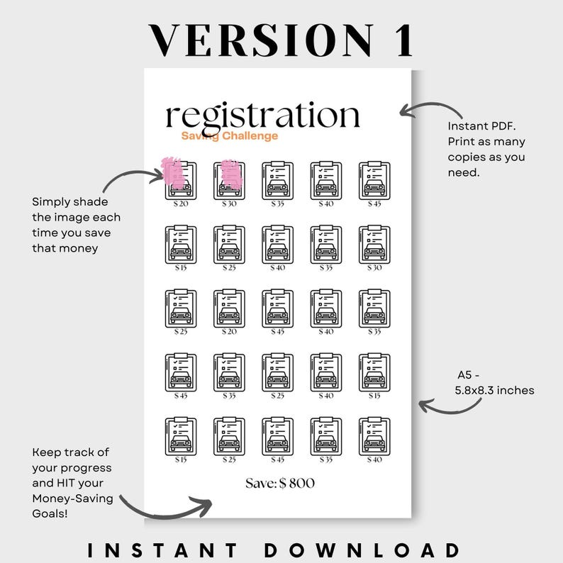 A5 Car Savings Challenge Bundle: Printable Savings Trackers (digital ...