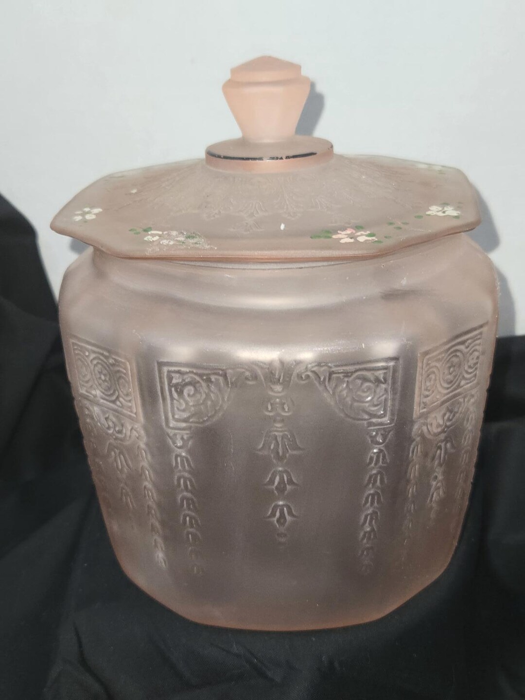 Vintage Pink Frosted Glass Storage Jar With Lid - Etsy