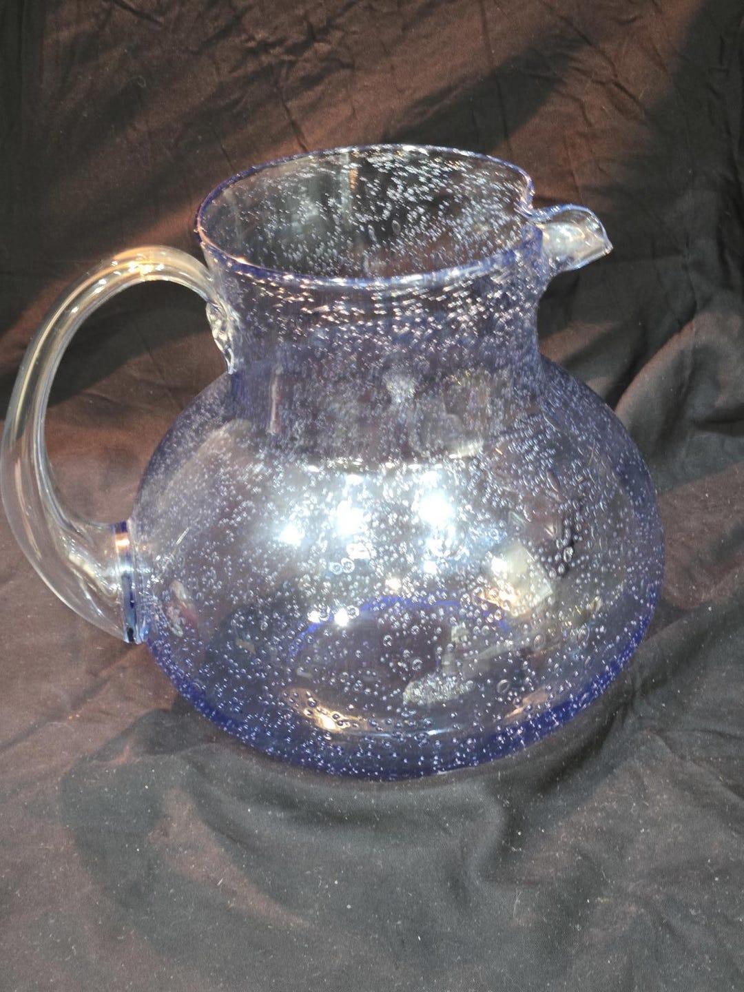 Vintage Blue Bubble Glass Pitcher With Clear Handle - Etsy Canada