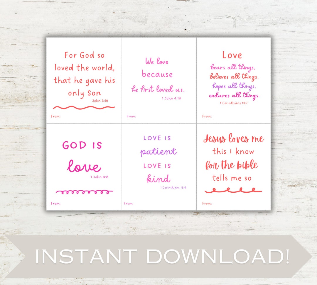 Bible Verse Valentines Day Cards, Scripture Valentines Day Cards, Class ...
