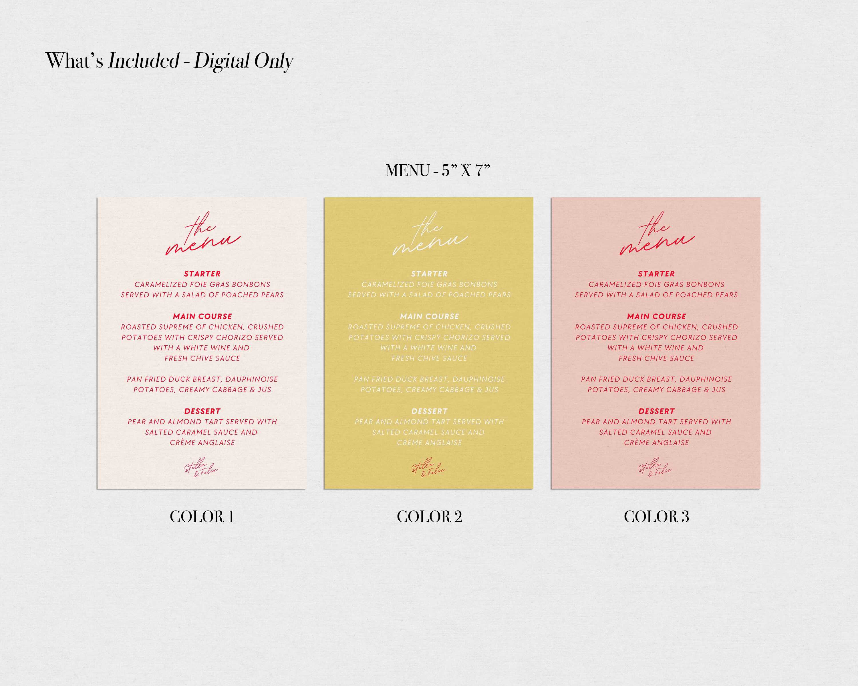 W02 Modern Wedding Menu Template Colorful Fun Retro Whimsical ...
