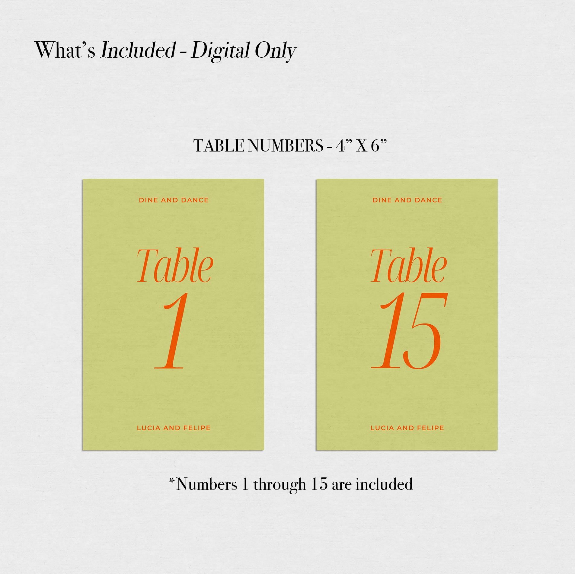 W04 - Modern Wedding Table Numbers Template - Classy Bright Traditional ...
