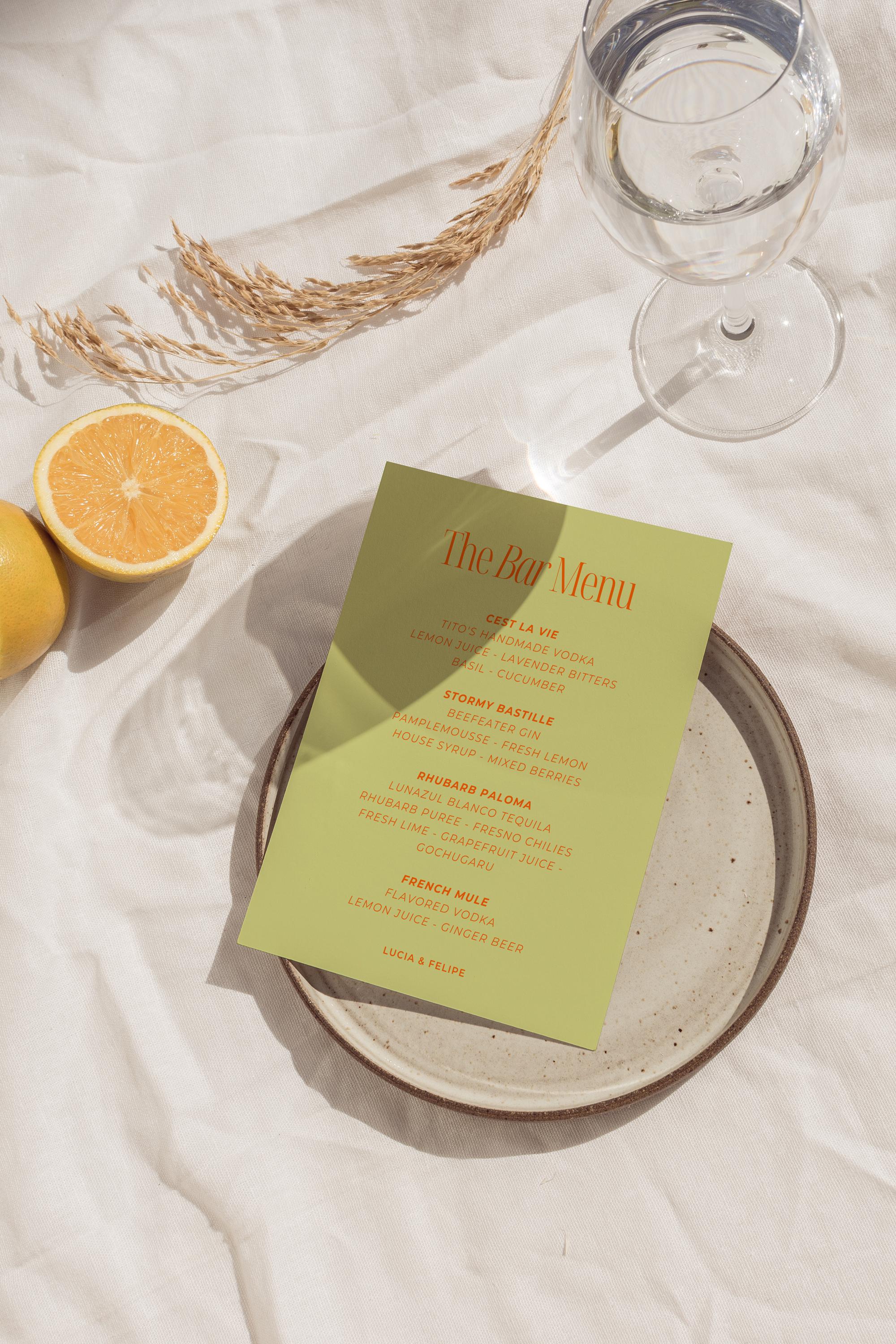W04 - Modern Wedding Bar Drink Menu Template - Classy Bright ...