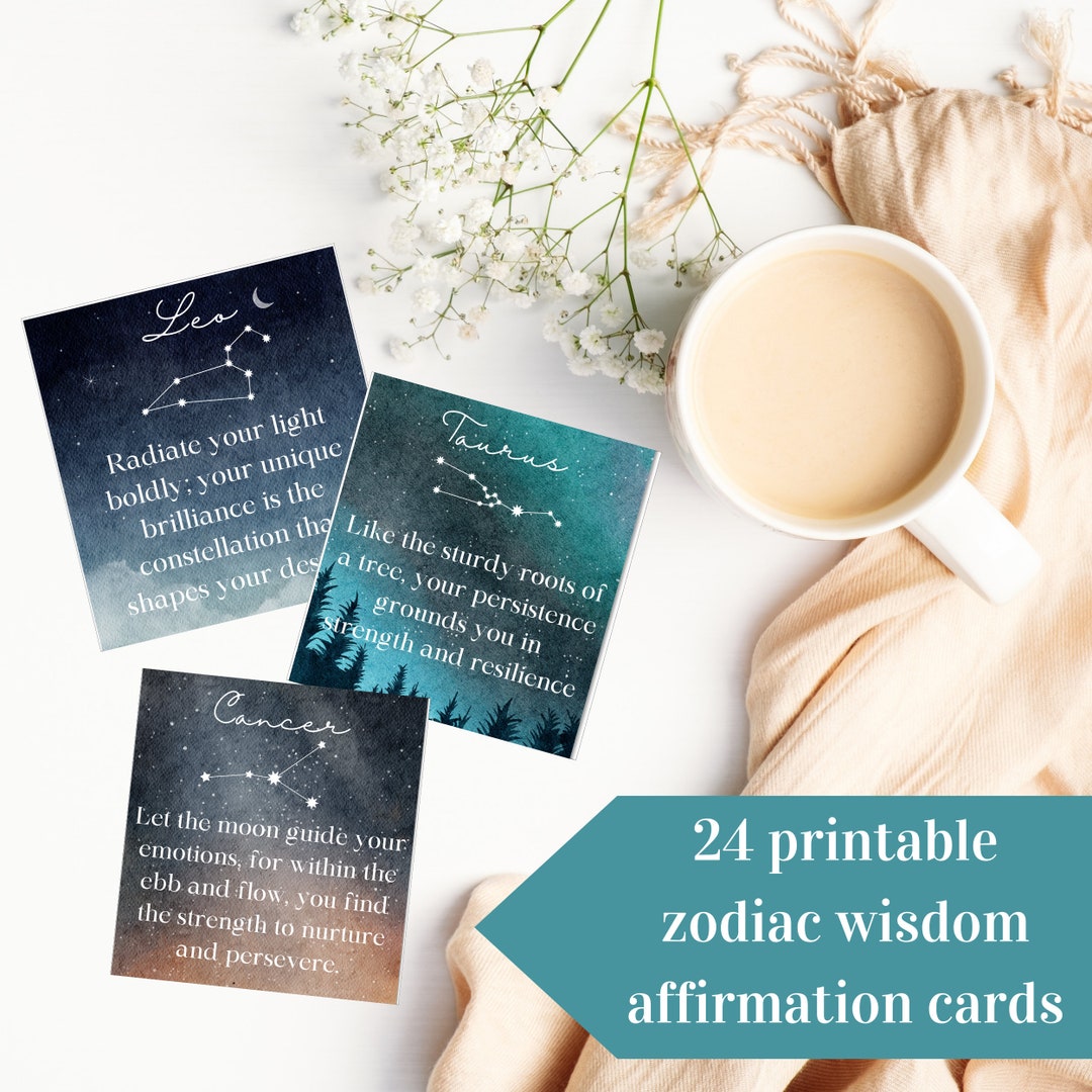 24 Printable Zodiac Wisdom Affirmation Cards - Digital Download, Daily ...